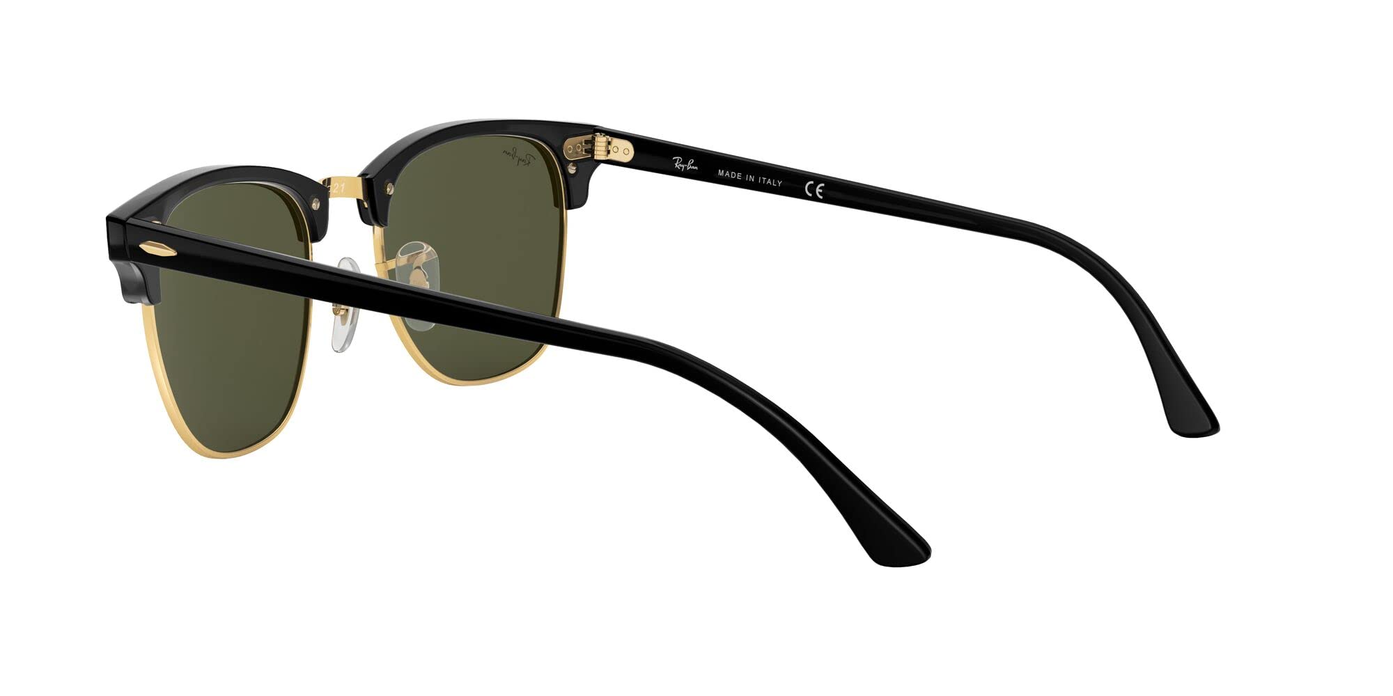 Ray-Ban RB3016 Clubmaster Square Sunglasses, Black On Gold/G-15 Green, 49 mm