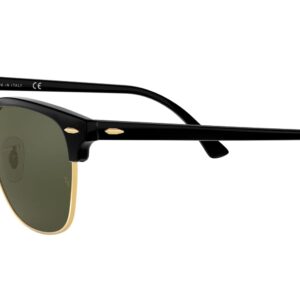 Ray-Ban RB3016 Clubmaster Square Sunglasses, Black On Gold/G-15 Green, 49 mm