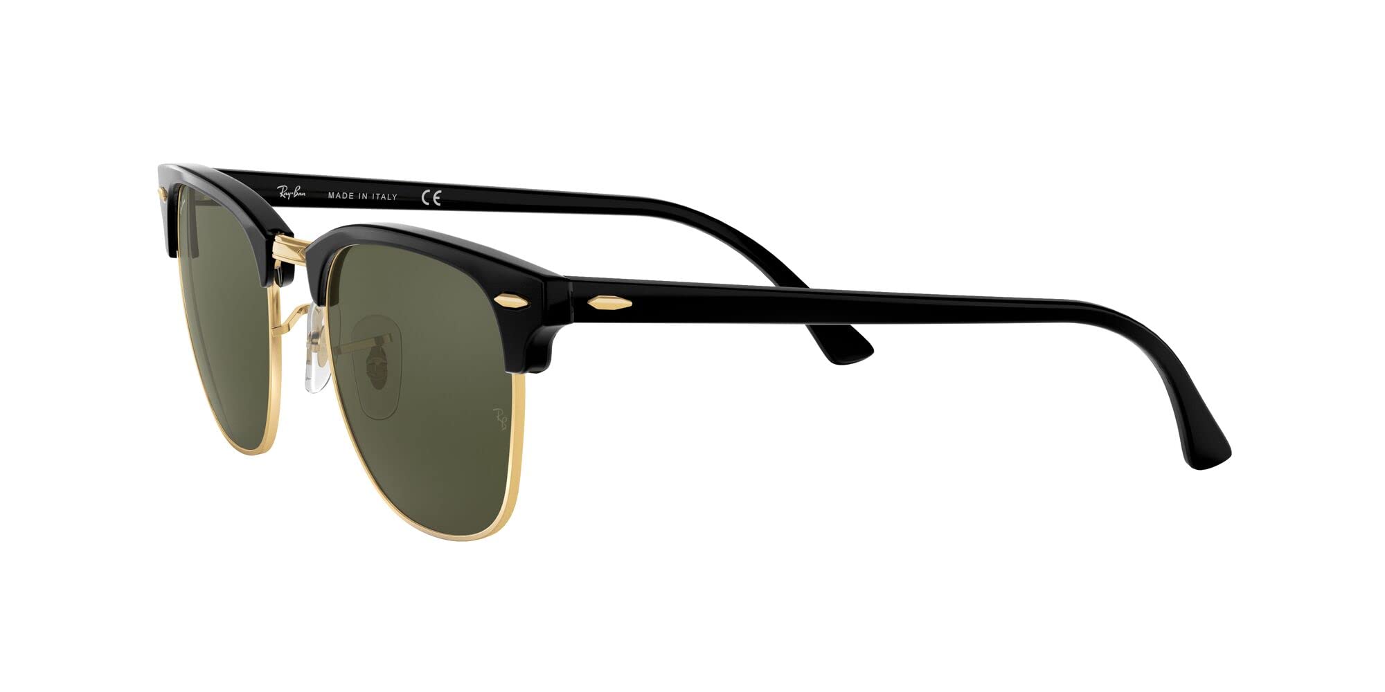 Ray-Ban RB3016 Clubmaster Square Sunglasses, Black On Gold/G-15 Green, 49 mm