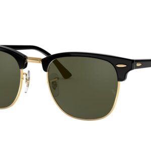 Ray-Ban RB3016 Clubmaster Square Sunglasses, Black On Gold/G-15 Green, 49 mm