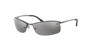 ray-ban men's rb3183 rectangular sunglasses, gunmetal/polarized grey mirrored gradient silver, 63 mm