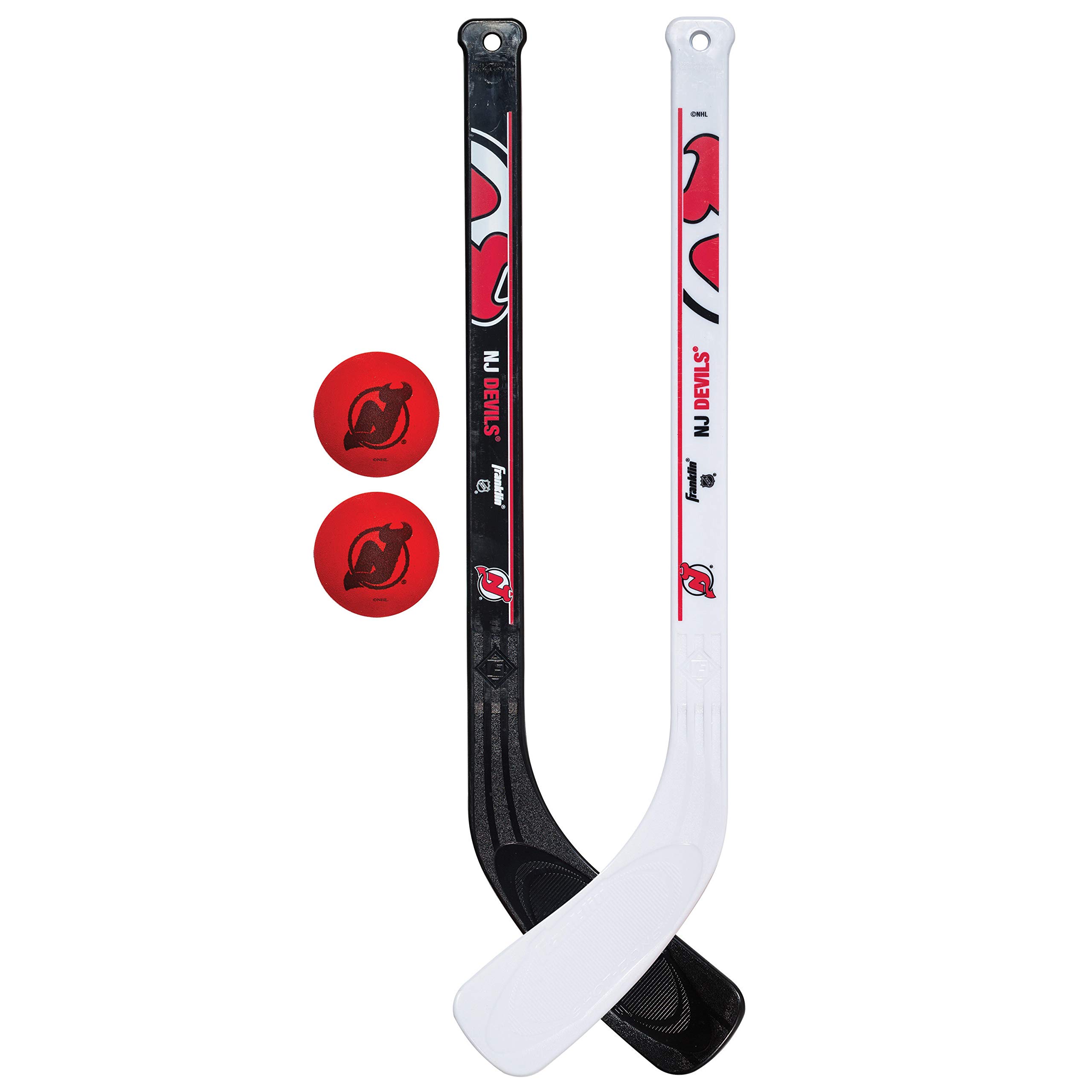 Franklin Sports New Jersey Devils NHL Mini Hockey Stick Set - NHL Team Knee Hockey Stick and Ball Set - Two Player Stick Set - Great Toy for Kids