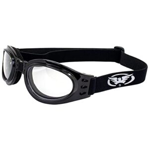 global vision adventure foldable & padded motorcycle goggles black frame with clear lens