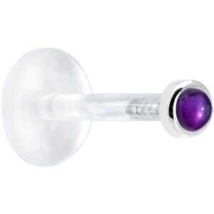 body candy solid 14k white gold 2mm genuine amethyst bioplast push in labret 16 gauge 5/16"