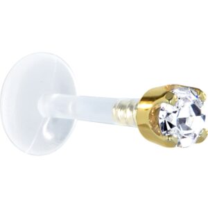 body candy solid 14k yellow gold 3mm clear cubic zirconia bioplast tragus earring stud 16 gauge 5/16"