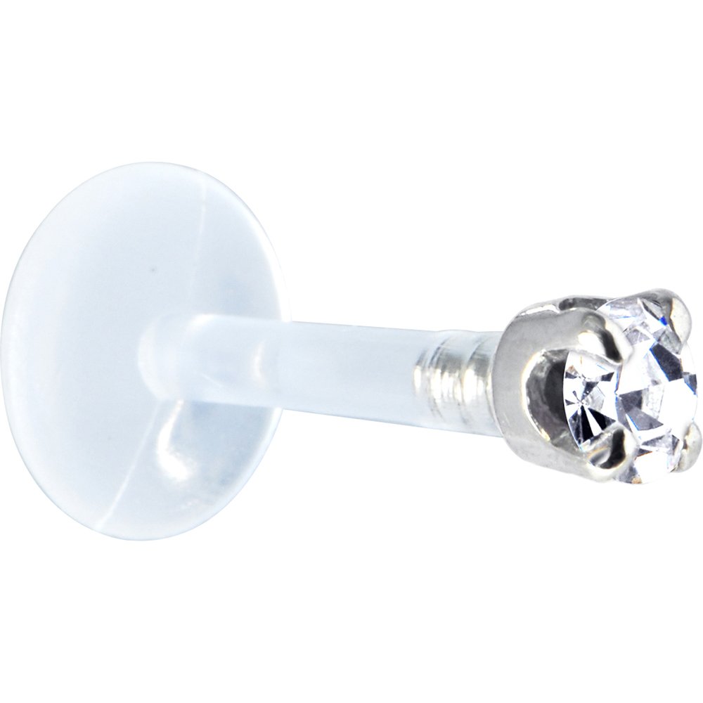 Body Candy Solid 14k White Gold 1.5mm (0.015 cttw) Genuine Diamond Bioplast Push in Labret Monroe 16 Gauge 5/16"