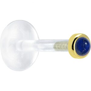 solid 14k yellow gold 2mm genuine blue lapis lazuli bioplast tragus earring stud 16 gauge 5/16"