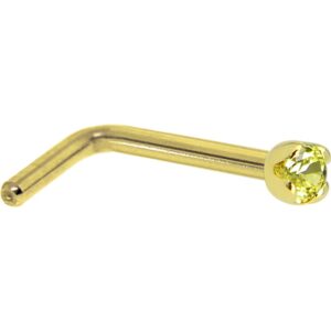 body candy solid14k yellow gold 1.5mm (0.015 cttw) genuine yellow diamond l shaped nose stud ring 18 gauge 1/4"