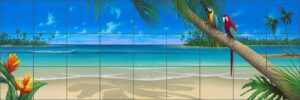 "a perfect day" by david miller - artwork on tile ceramic mural 12.75" x 38.25" kitchen shower backsplash