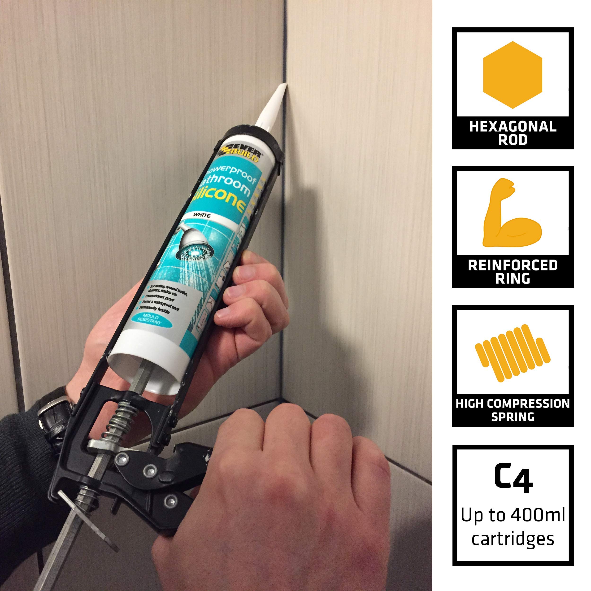 Everbuild Professional Caulk, Sealant, Adhesive Application Gun For Up To C4/400 ml Cartridges