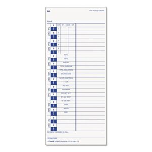 tops time cards, weekly, 1-sided, 4" x 9", white stock, blue print, 100-count (12443)