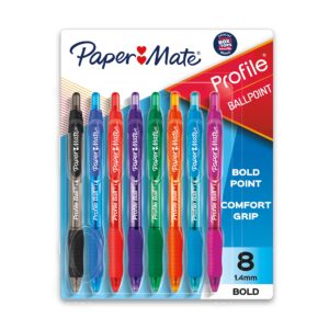 paper mate 1960662 profile retractable ballpoint pens, assorted colors, 8-count