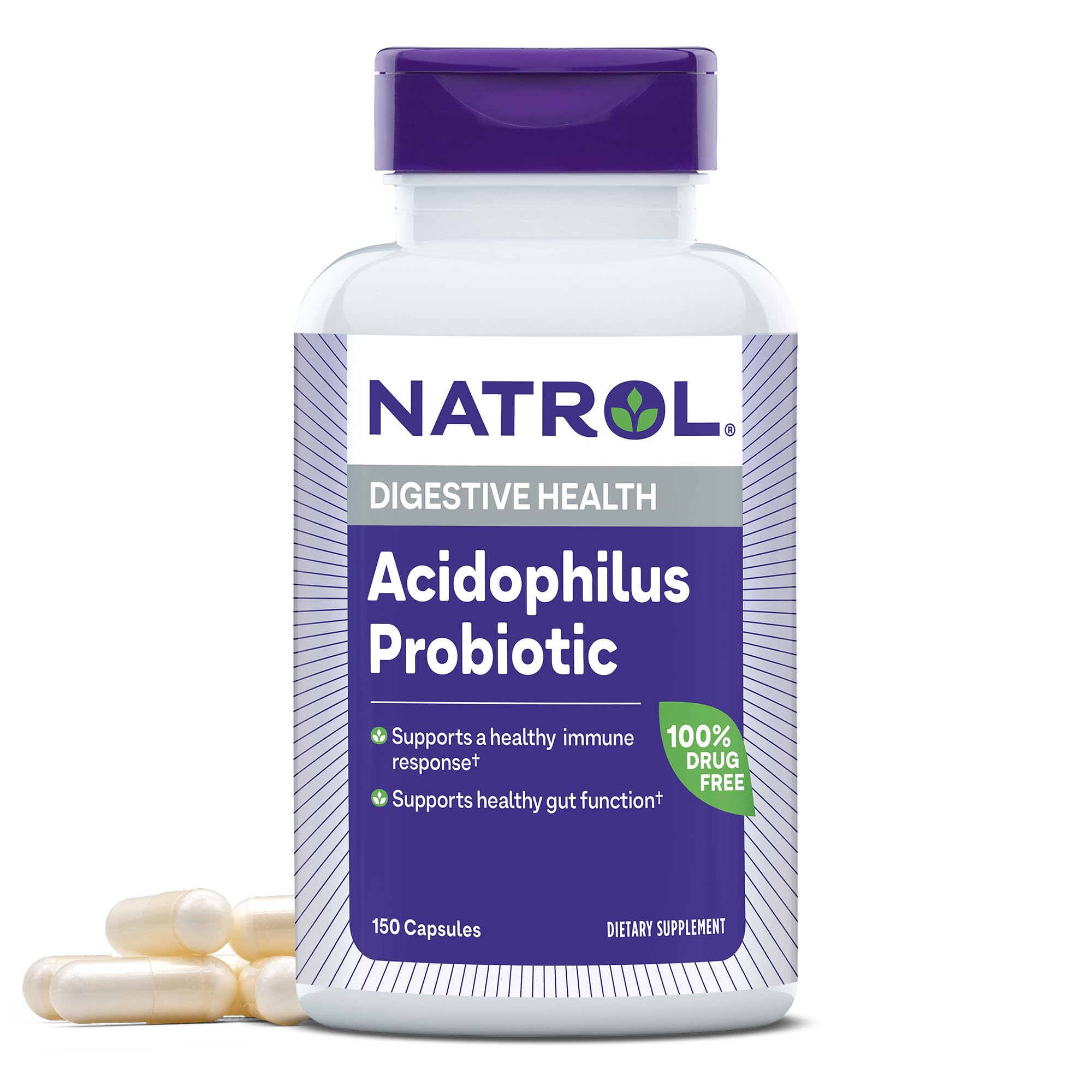 Natrol Acidophilus Probiotic 100 mg, Dietary Supplement for Healthy Gut Function, Digestive Health Capsules for Adults, 150 Capsules, Up to a 50 Day Supply