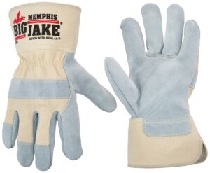 mcr safety 1700s big jake cow leather sewn kevlar gloves with 2-3/4-inch safety cuff, natural pearl, small, 1-pair