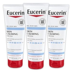 eucerin skin calming cream - full body lotion for dry, itchy skin, natural oatmeal enriched - 8 oz. tube (pack of 3)