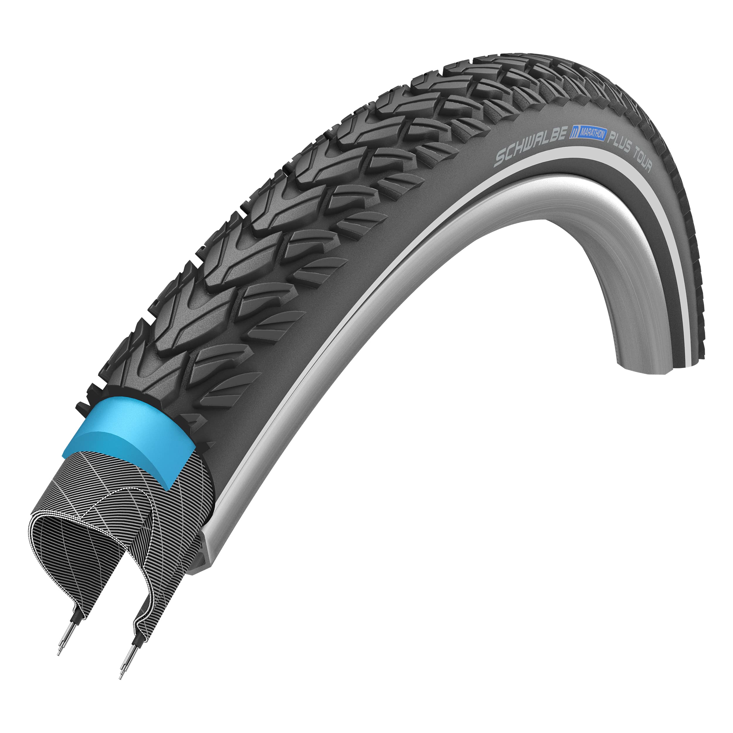 Schwalbe - Marathon Plus Tour Off Road and Touring Wire Clincher Bike Tire | 26 x 2 | Performance Line | Black/Reflective