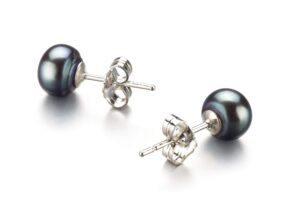 pearlsonly black 6.0-7.0mm aa cultured freshwater pearl earring set-sterling-silver-posts