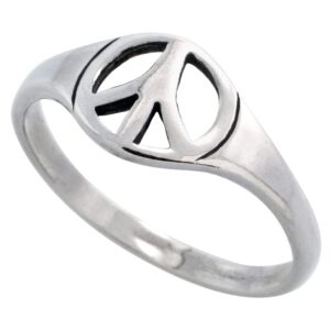 sterling silver peace sign ring for women dainty 5/16 inch size 8.5