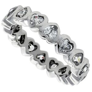 sterling silver cubic zirconia eternity band ring heart-shaped 3x3mm rhodium finish size 6