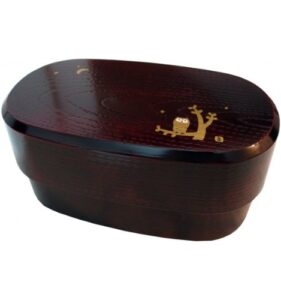 たつみや hakoya range club 51120 men's oval wood grain bento box, tochi-wood owl