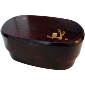 たつみや HAKOYA Range Club 51120 Men's Oval Wood Grain Bento Box, Tochi-Wood Owl