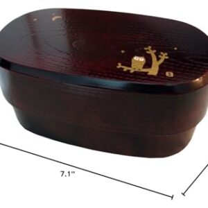 たつみや HAKOYA Range Club 51120 Men's Oval Wood Grain Bento Box, Tochi-Wood Owl