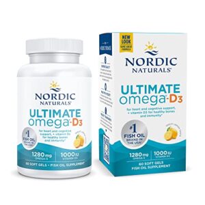 nordic naturals ultimate omega-d3, lemon flavor - 60 soft gels - 1280 mg omega-3 + 1000 iu vitamin d3 - omega-3 fish oil - epa & dha - promotes brain, heart, joint, & immune health - 30 servings