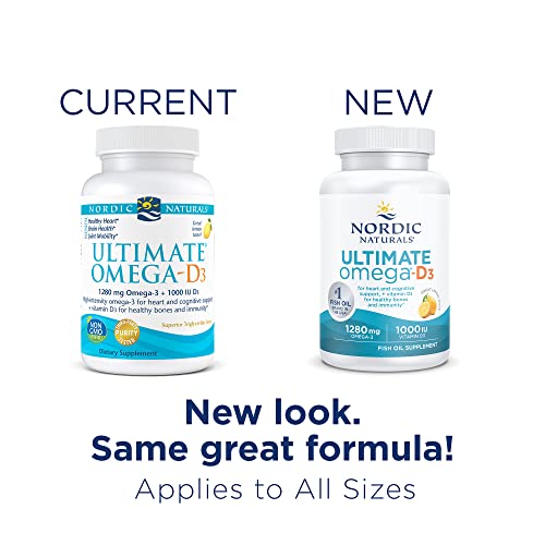 Nordic Naturals Ultimate Omega-D3, Lemon Flavor - 60 Soft Gels - 1280 mg Omega-3 + 1000 IU Vitamin D3 - Omega-3 Fish Oil - EPA & DHA - Promotes Brain, Heart, Joint, & Immune Health - 30 Servings