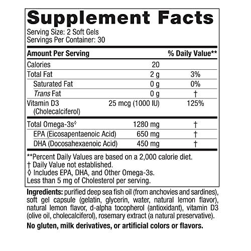 Nordic Naturals Ultimate Omega-D3, Lemon Flavor - 60 Soft Gels - 1280 mg Omega-3 + 1000 IU Vitamin D3 - Omega-3 Fish Oil - EPA & DHA - Promotes Brain, Heart, Joint, & Immune Health - 30 Servings