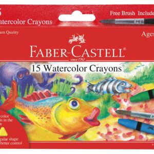 Faber-Castell Watercolor Crayons with Brush, 15 Colors - Premium Quality Art Supplies for Kids