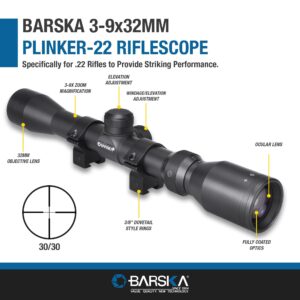 Barska AC10380 Plinker-22 Scope 3-9x32 30/30 Reticle with Rings , Black