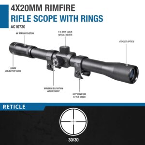 Barska 4x20 Rimfire Riflescope with Crosshair Reticle Parallax Free 50 Yards for Short Rimfire Ranges