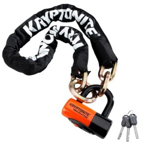 kryptonite new york 1213 cinch ring bike chain lock, 4.2 feet long heavy duty anti-theft sold secure gold bicycle chain lock and keys for ultimate security e-bike, motorcycle, scooter