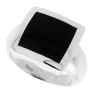 square sterling silver genuine black onyx ring for women 5/8 inch (16 mm) size 10