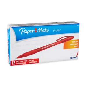 paper mate profile stick ballpoint pens, 12 red ink pens (70603)