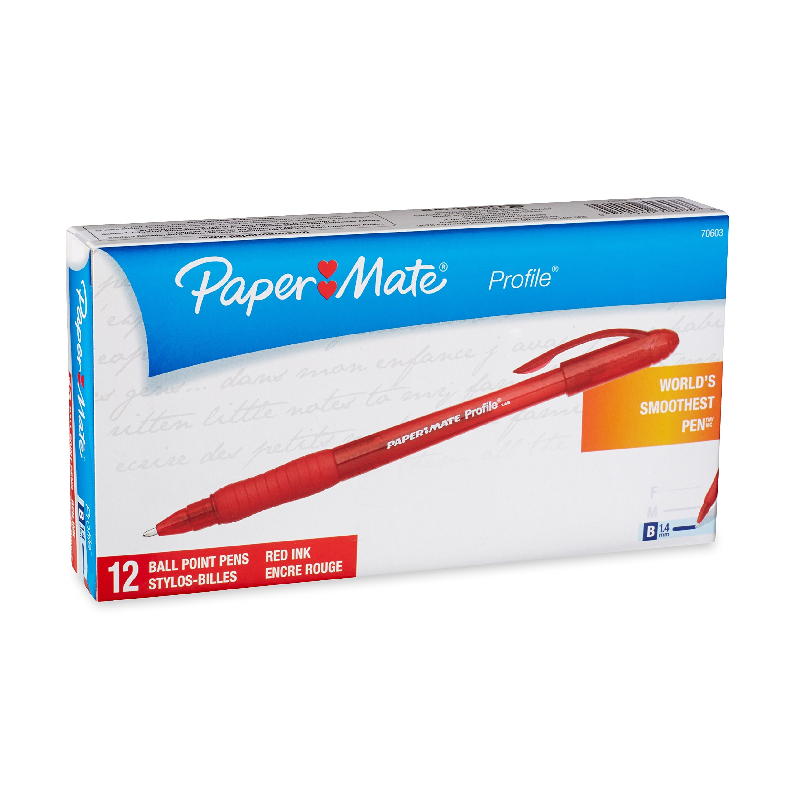 Paper Mate Profile Stick Ballpoint Pens, 12 Red Ink Pens (70603)