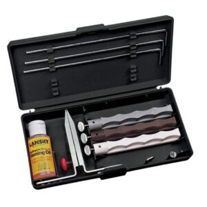 Lansky Natural Arkansas Sharpening System: Natural 3-Stone Arkansas Knife Sharpening Kit with Honing Oil- LKNAT