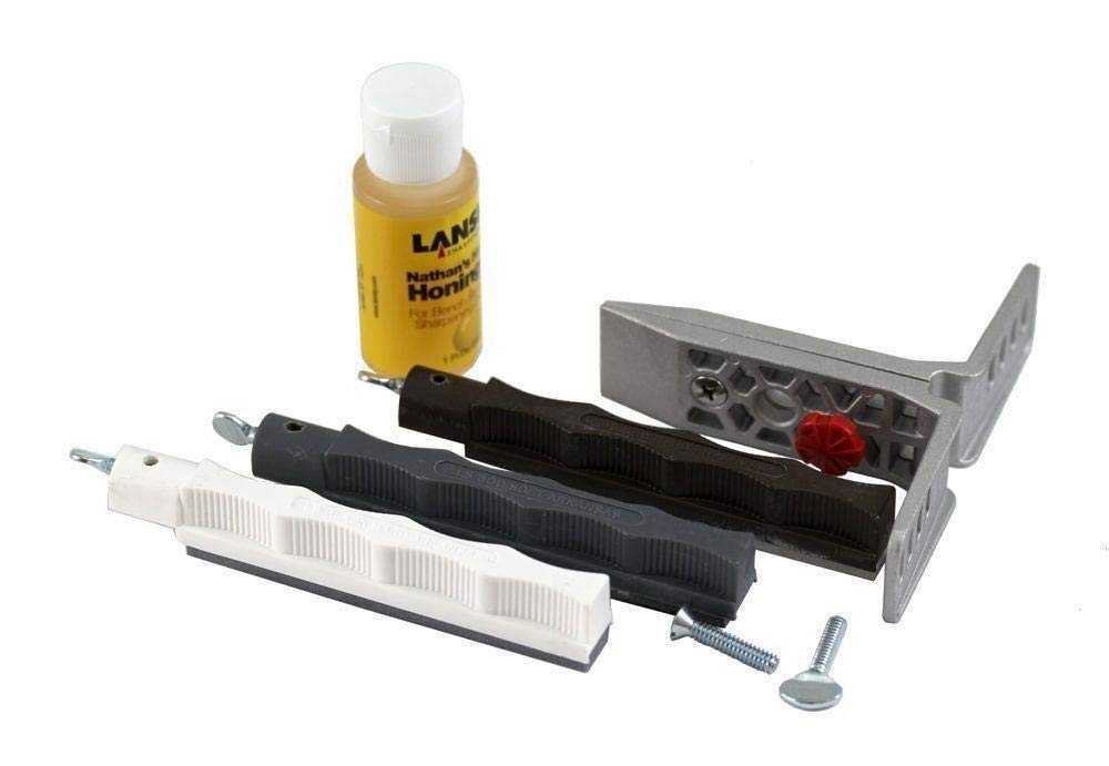 Lansky Natural Arkansas Sharpening System: Natural 3-Stone Arkansas Knife Sharpening Kit with Honing Oil- LKNAT