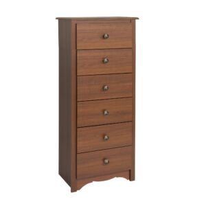 prepac sonoma traditional 6-drawer tall dresser for bedroom, functional bedroom dresser chest of drawers 17.65" d x 23.25" w x 53" h, cherry, cdc-2354