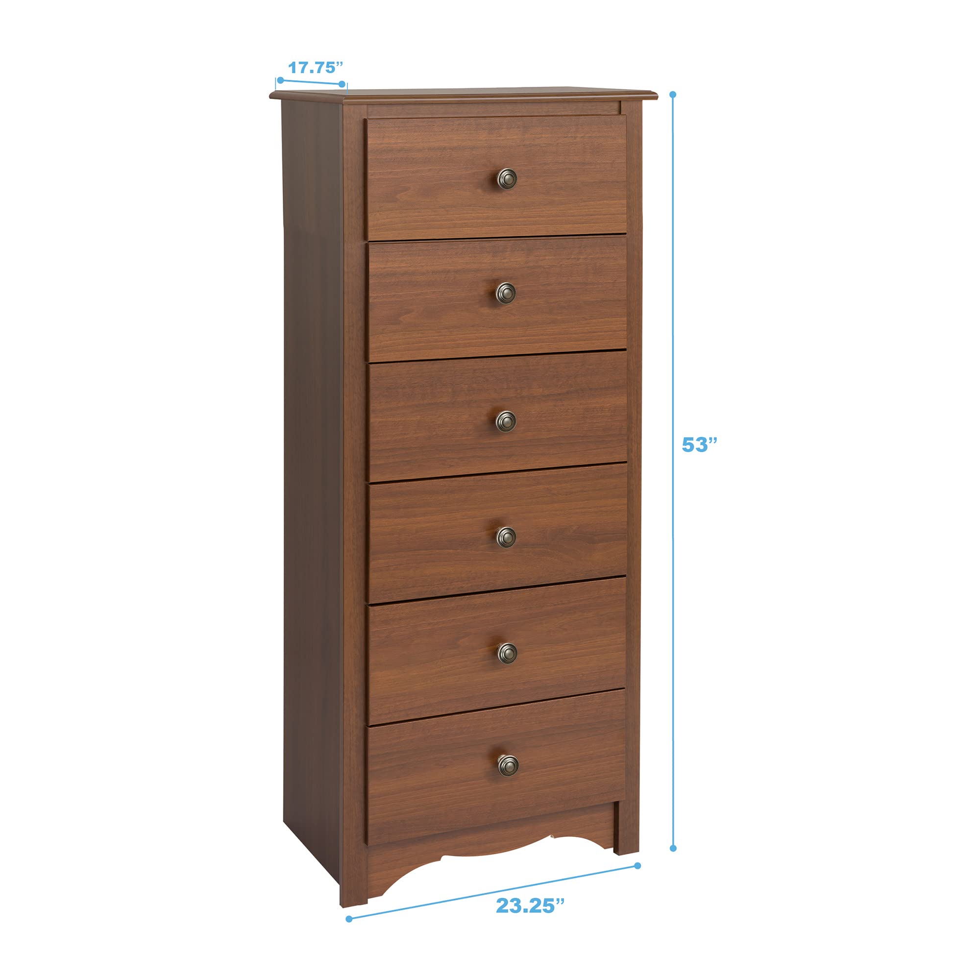 Prepac Sonoma Traditional 6-Drawer Tall Dresser for Bedroom, Functional Bedroom Dresser Chest of Drawers 17.65" D x 23.25" W x 53" H, Cherry, CDC-2354