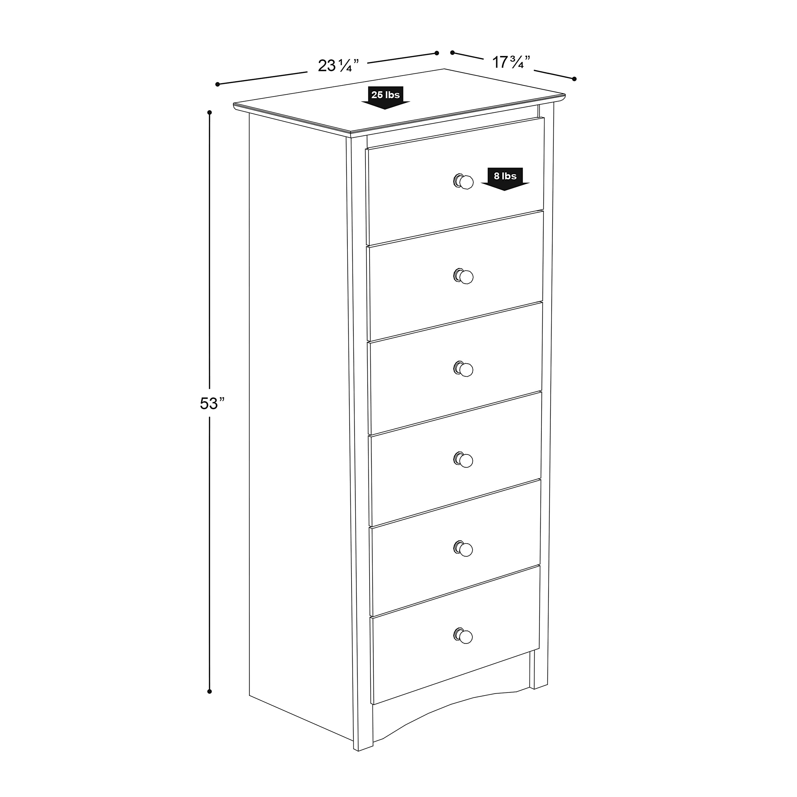 Prepac Sonoma Traditional 6-Drawer Tall Dresser for Bedroom, Functional Bedroom Dresser Chest of Drawers 17.65" D x 23.25" W x 53" H, Cherry, CDC-2354