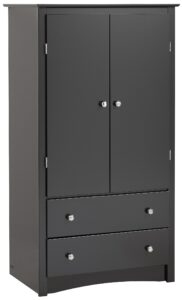 prepac sonoma wardrobe cabinet: armoire dresser for bedroom with adjustable shelf. features 2-door wardrobe closet & 2 drawers, ideal closet for bedroom, 22"dx31.5"wx58.75"h, black - bdc-3359-k