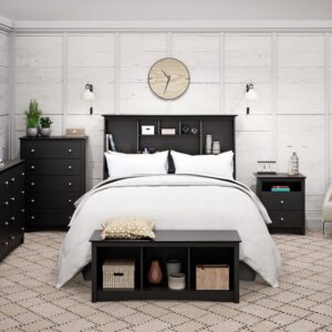 Prepac Sonoma Traditional Full/Queen Headboard with Slant-Back Bookcase, Functional Tall Bookcase Headboard 10.25" D x 65.75" W x 55.75" H, Black, BSH-6656