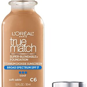 L'Oreal Paris Makeup True Match Super-Blendable Liquid Foundation, Soft Sable C6, 1 Fl Oz,1 Count