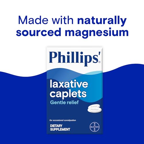 Phillips' Laxative Caplets, With Naturally Sourced Magnesium Supplement for Gentle Relief of Occasional Constipation, Cramp and Stimulant Free Laxatives, 100 Caplets