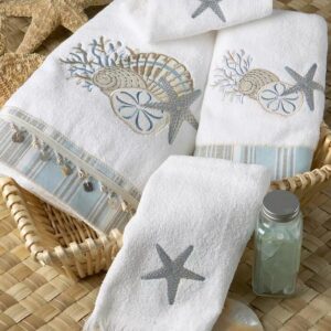 Avanti Linens - Washcloth, Soft & Absorbent Cotton Towel, Coastal Inspired Bathroom Accessories (By the Sea Collection, White) 13.00" x 13.00"