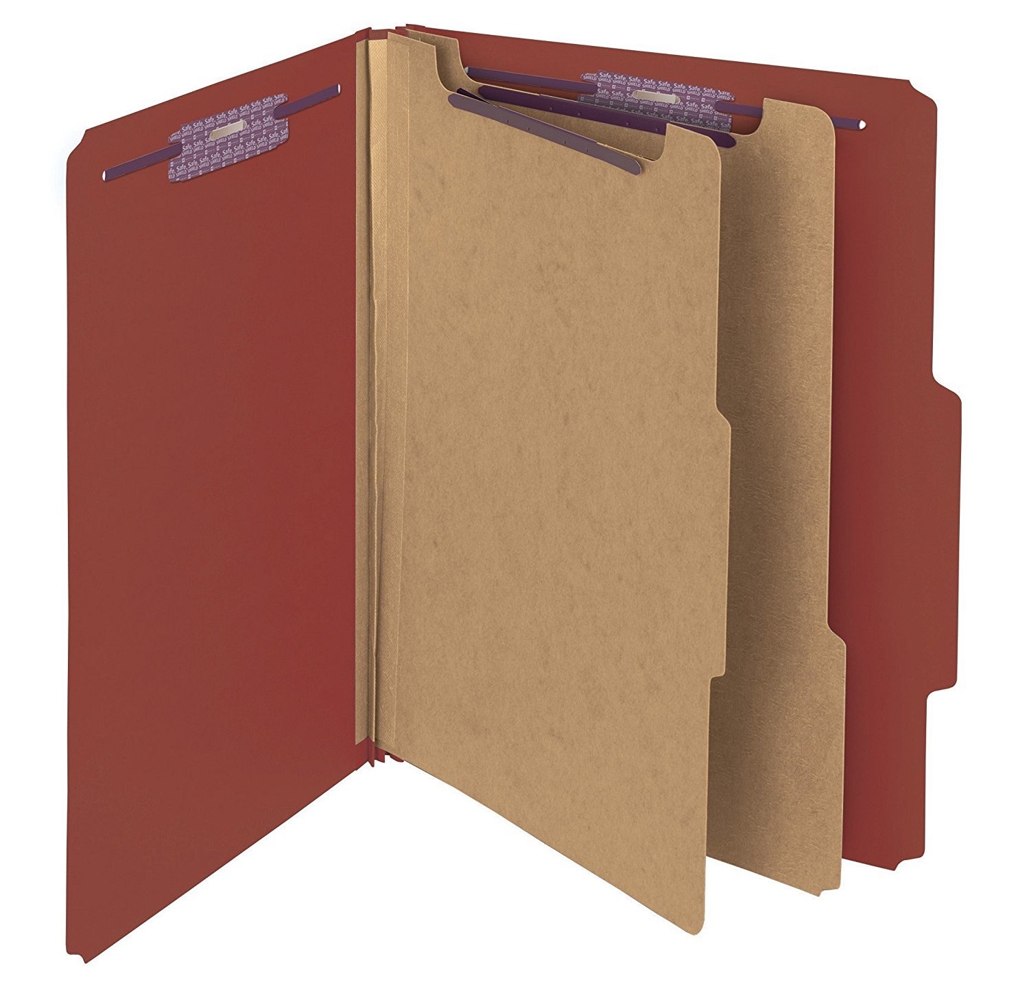 Smead Pressboard Classification File Folder with SafeSHIELD Fasteners, 2 Dividers, 2" Expansion, Letter Size, Red, 10 per Box (14075)