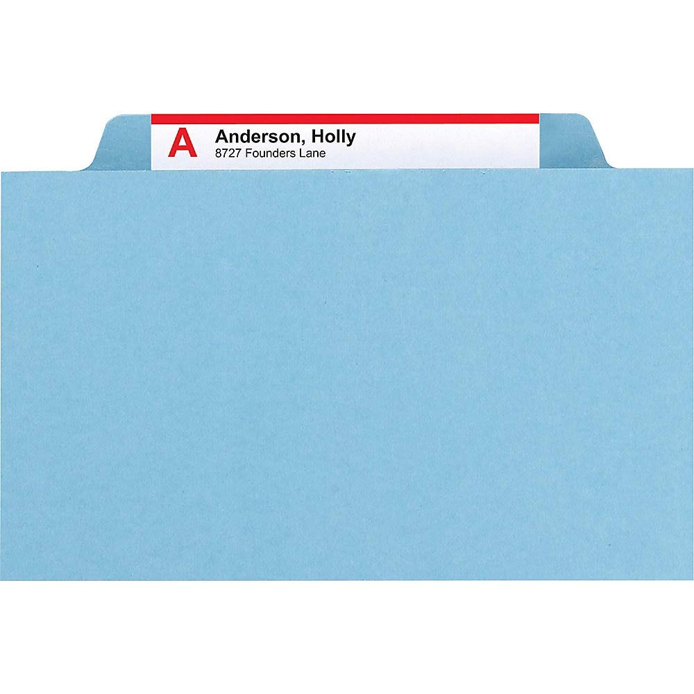 Smead Pressboard Classification File Folder with SafeSHIELD Fasteners, 1 Divider, 2" Expansion, Legal Size, Blue, 10 per Box (18730)