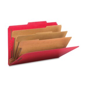 Smead Pressboard Classification File Folder with SafeSHIELD Fasteners, 3 Dividers, 3" Expansion, Legal Size, Bright Red, 10 per Box (19095)