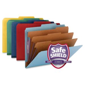 Smead Pressboard Classification File Folder with SafeSHIELD Fasteners, 3 Dividers, 3" Expansion, Legal Size, Bright Red, 10 per Box (19095)